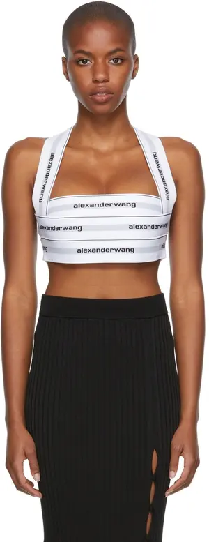 Alexander Wang White Logo Elastic Bikini Halter Top - 100 White
